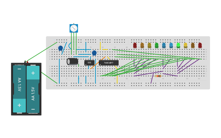 Circuit design Copy of LED Chaser using a 555-timer and 74HC4017 ...