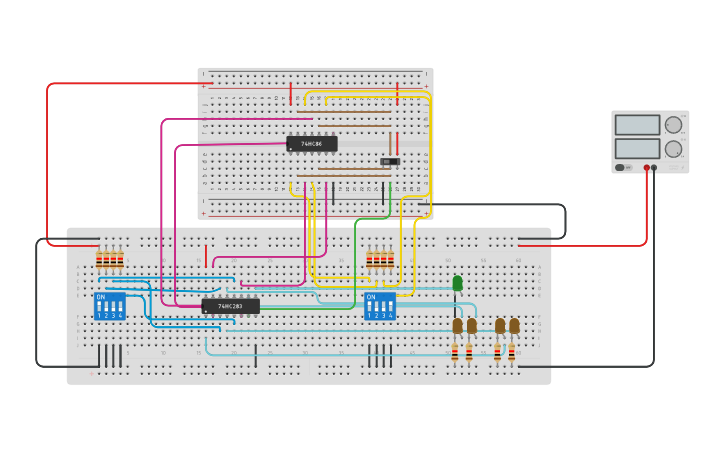 Circuit design 4-Bit Adder/Subtractor | Tinkercad Circuit design 4-Bit Adder/Subtractor | Tinkercad