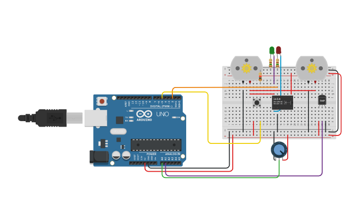 Circuit design Motori con relè - Tinkercad