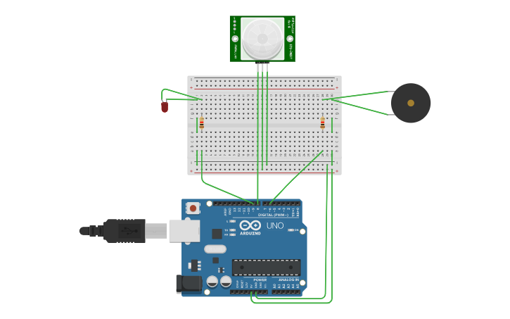 Circuit design Sensor PIR con Sonido - Tinkercad