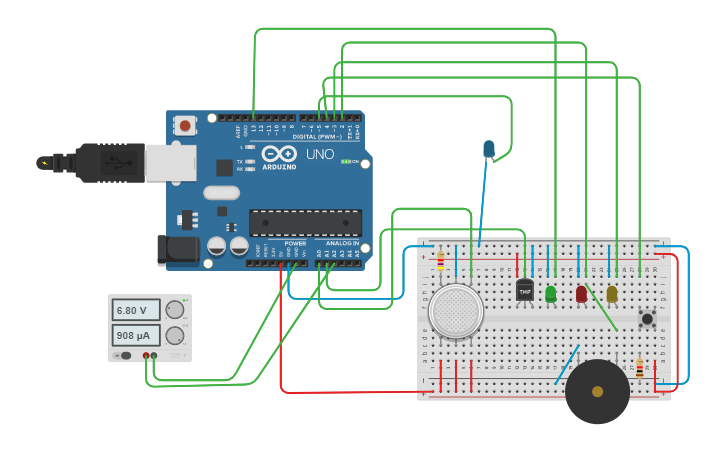 Circuit Design Сигнализация газа Tinkercad