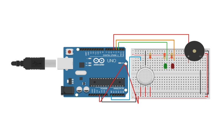 Circuit design SMOKE SENSOR | Tinkercad