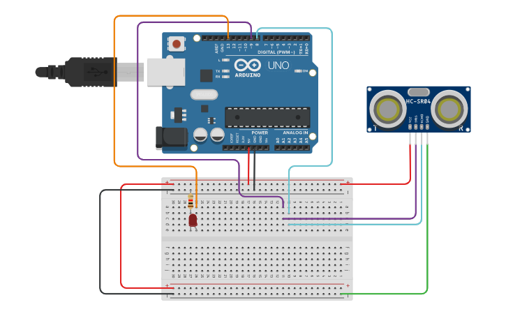 Circuit design Ultrasonic LED - Tinkercad