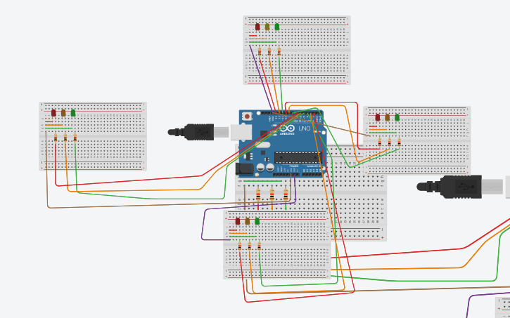 Circuit Design 4way Traffic Controller Tinkercad