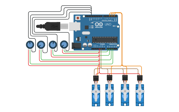 Circuit design Servos - Tinkercad