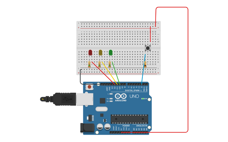 Circuit design Semaforo con Pulsador - Tinkercad
