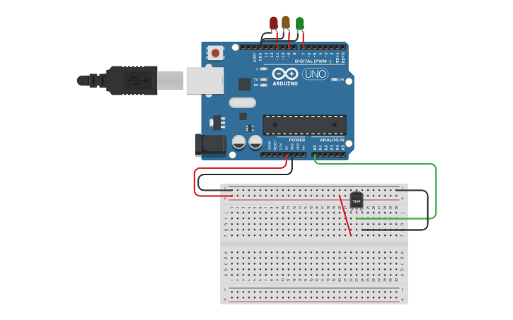 Circuit design Detect Temperature - Tinkercad