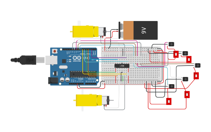 Circuit design Robot Line Tracer - Tinkercad