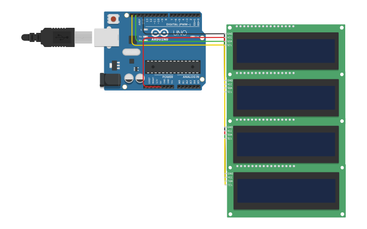 Circuit design Multiple LCD I2C - Tinkercad