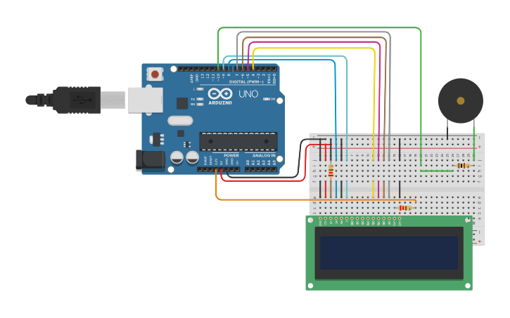 Circuit design Alarma sin RTC - Tinkercad