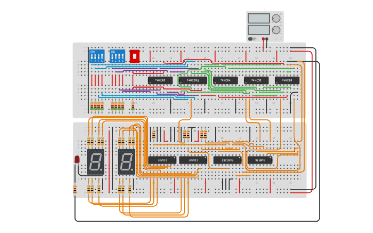 Circuit design 1 digit BCD adder-subtractor - Tinkercad