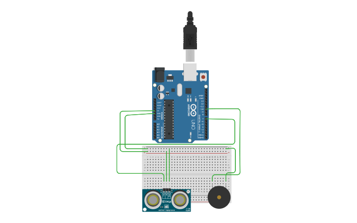 Circuit design Sensor de Distancia (sonar mas alla de 30cm) - Tinkercad