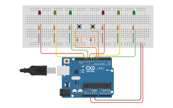 Circuit design Semáforo inteligente - Tinkercad