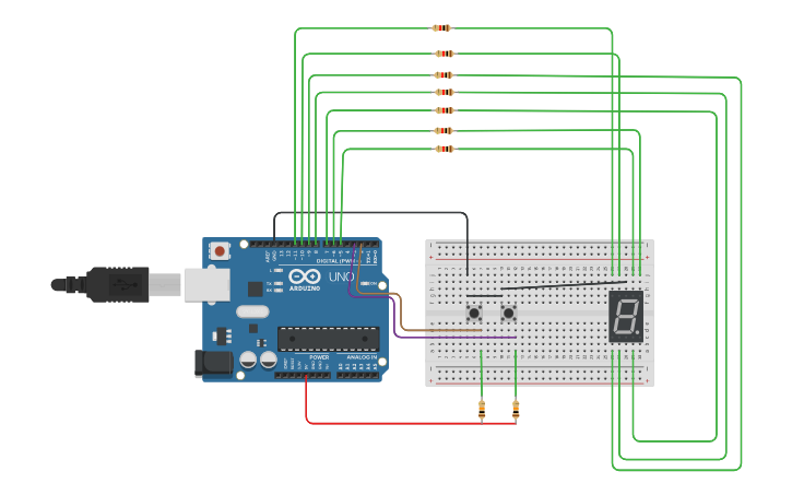 Circuit design pulsador con display - Tinkercad