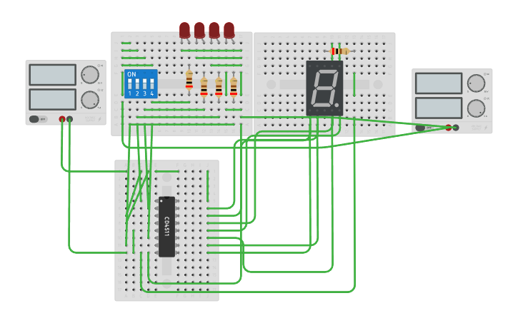 Circuit design BCD to 7 Segment Decoder - Tinkercad