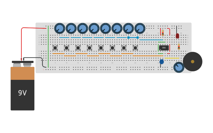 Circuit design piano 555 - Tinkercad