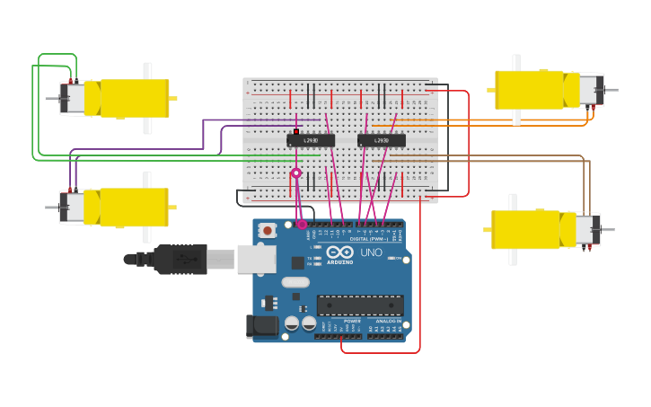 Circuit design 4WD Arduino - Tinkercad