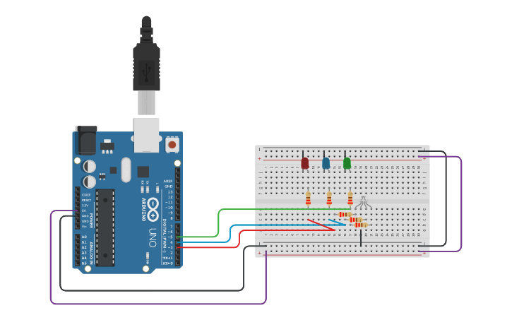 Circuit design LED RGB - Tinkercad
