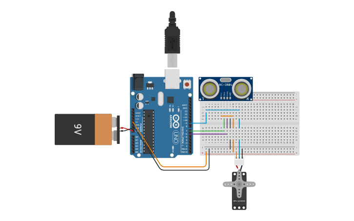 Circuit Design Sensor Controlled Servo Tinkercad
