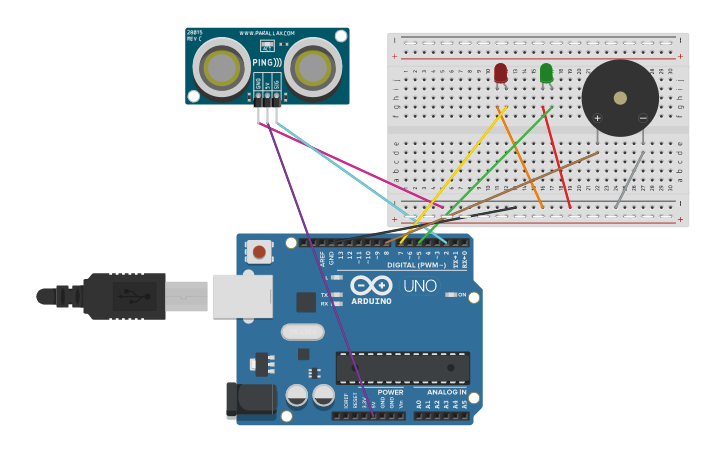 Circuit design Ultrasonic Distance Sensor - Tinkercad