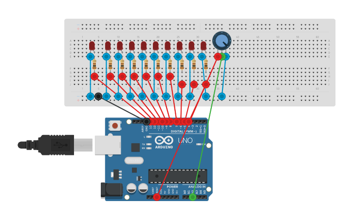 Circuit design Project 6 – Interactive LED Chase Effect - Tinkercad