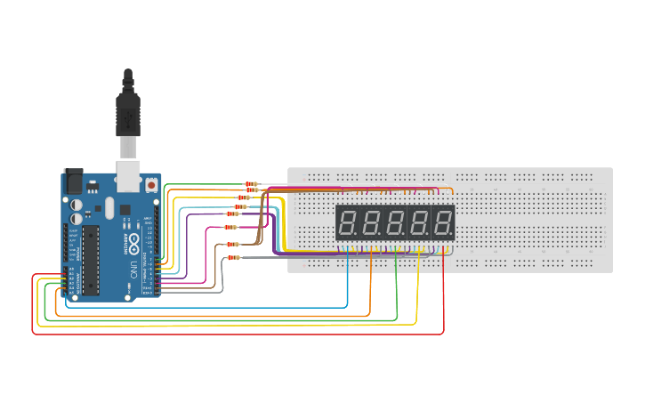 Circuit design practica arduino 7 segmentos - Tinkercad