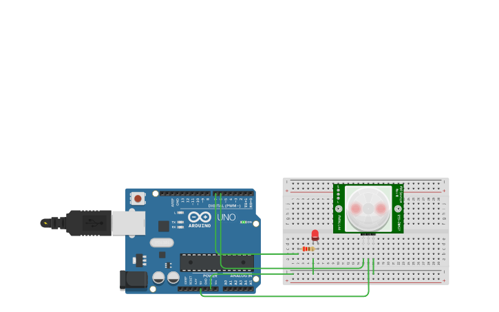 Circuit design switching on lED using PIR sensor - Tinkercad