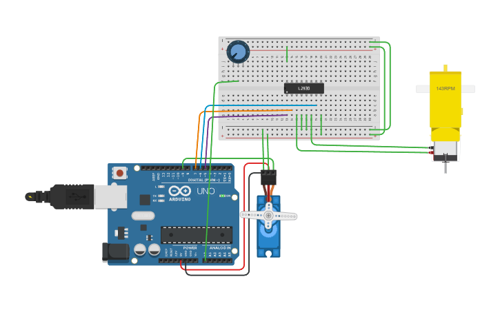 Circuit Design Motores Y Servo Tinkercad