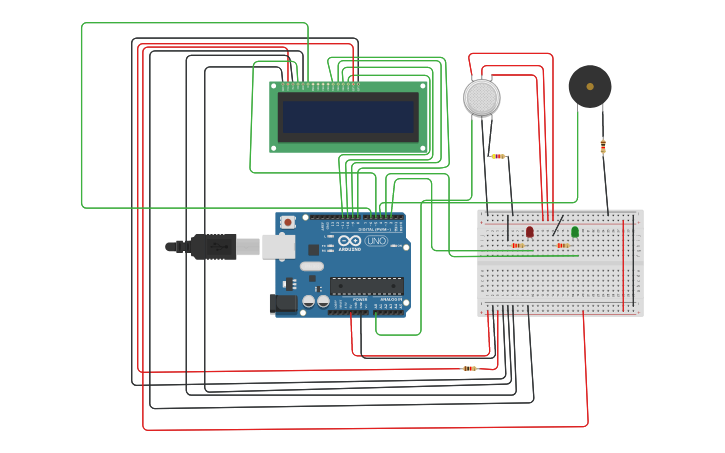 Circuit design Gas Detectingalarm | Tinkercad