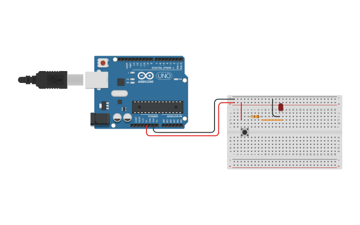Circuit design 0. Praktika. LED-a piztu | Tinkercad