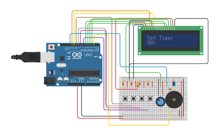 Circuit design Digital Clock with alarm, timer and stopwatch - Tinkercad