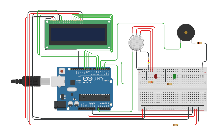 Circuit design Arduino Gas Detector [P.1] | Tinkercad
