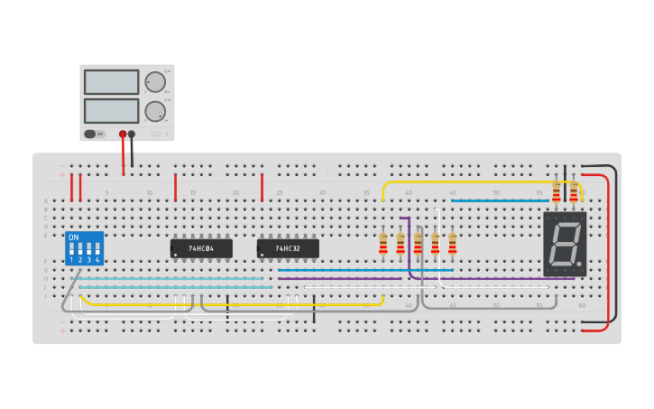 Circuit design CIRCUITO COMBINACIONAL DISPLAY 7 SEGMENTO - Tinkercad