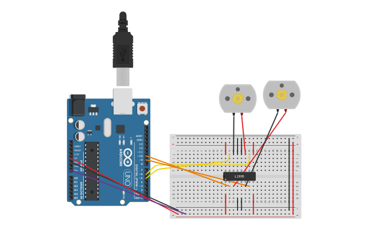 Circuit Design 2 Motores Con L293d Tinkercad