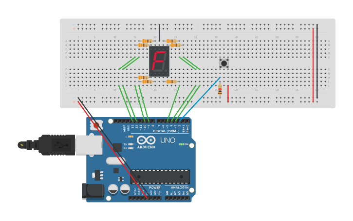 Circuit design 7 segment display arduino - Tinkercad