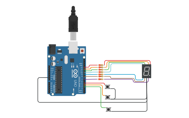 Circuit design Contador con reset - Tinkercad