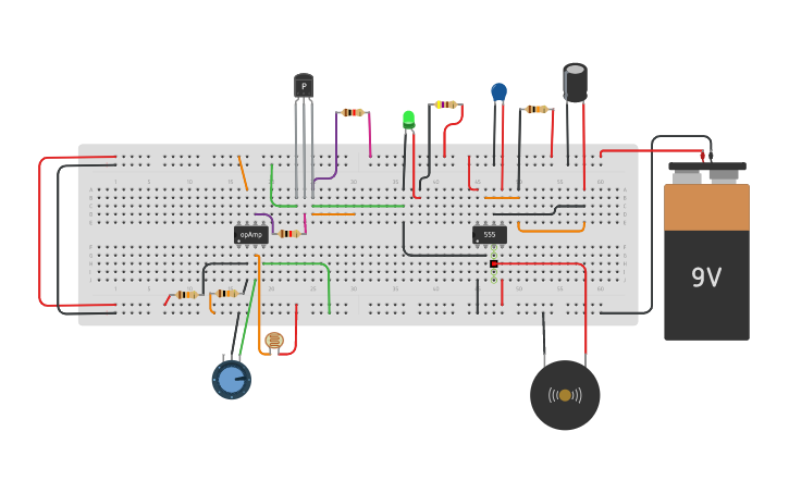 Circuit design Automatic fence light and alarm system - Tinkercad