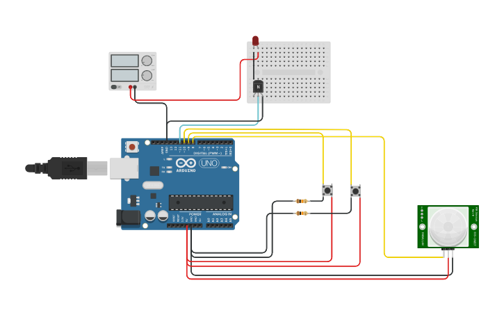 Circuit design Motion activated LED - Tinkercad