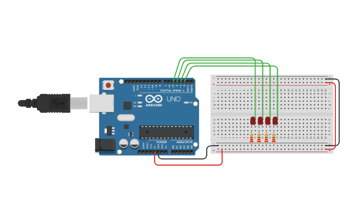 Circuit design 4-bit Binary Counter - Tinkercad