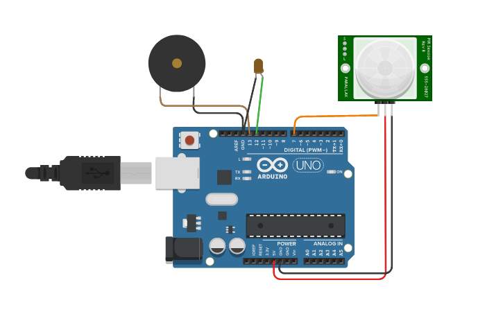 Circuit design Home Security alarm - Tinkercad