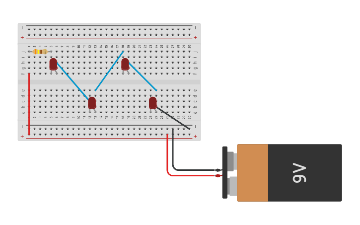 Circuit design 4 LED circuit | Tinkercad