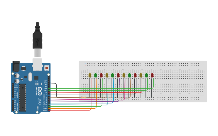 Circuit design SECUENCIADOR DE LUCES POR CARLOS UWU | Tinkercad