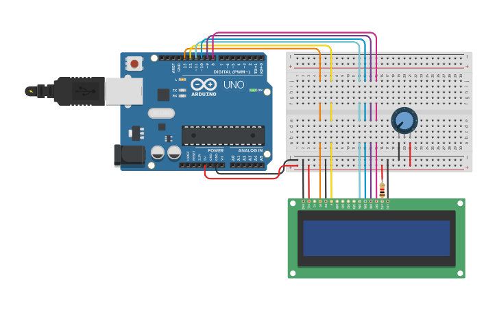 Circuit design //LCD sin conectar V0 | Tinkercad