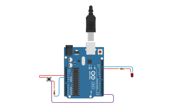 Circuit design Ders7-Arduino Üzerinden Butonla Led Yakma | Tinkercad