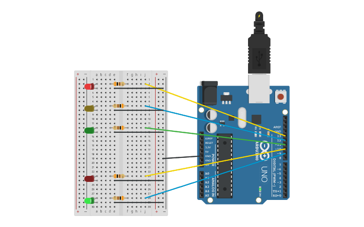 Circuit design Semáforo - Tinkercad