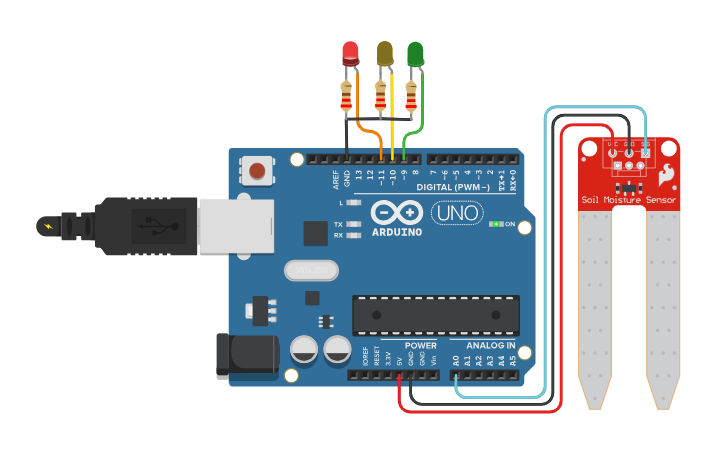 Circuit design Soil Moisture - Tinkercad