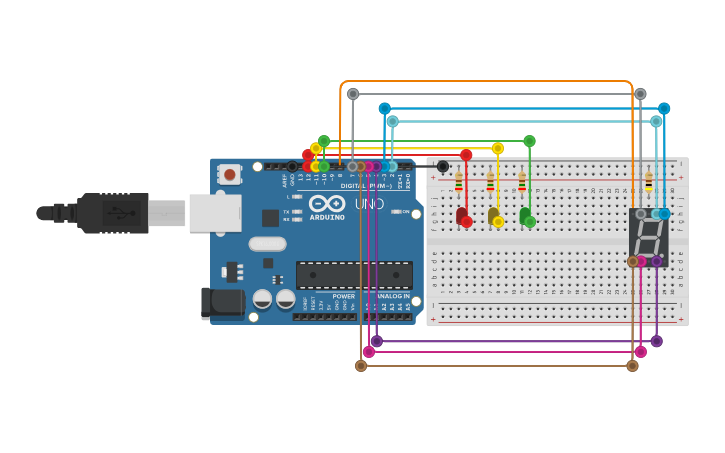 Circuit design 7 SEGMENT/TRAFFIC LIGHT | Tinkercad