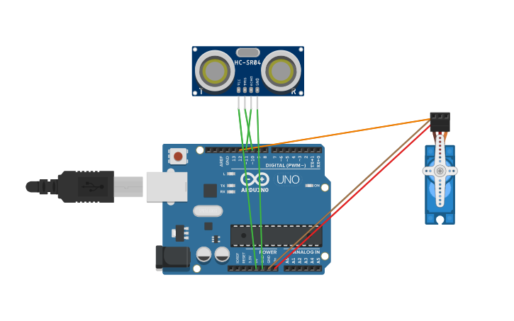 Circuit design radar sensor ultrasonic - Tinkercad