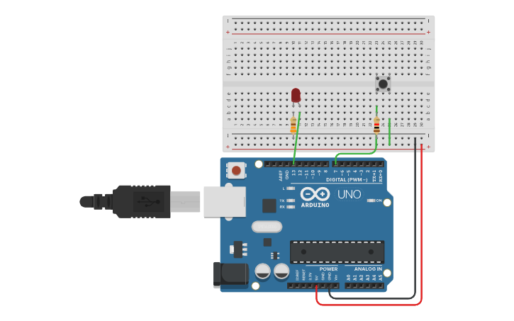 Circuit design Acendendo led com botão conectado ao arduino - Tinkercad