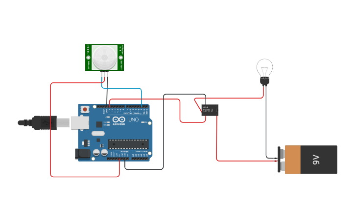 Circuit Design Automatic Light Switching Using Motion Sensor Tinkercad